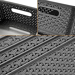 Aebeky Plastic Storage Basket,Medium Weave Basket Organizer,4-Pack (Grey)