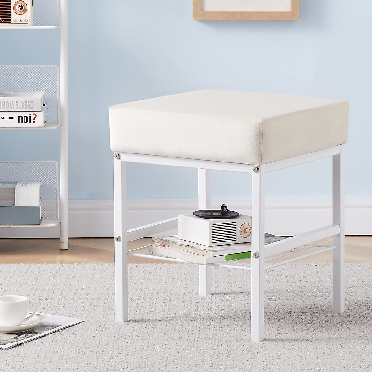 Cpintltr Multifunctional Vanity Stools Velvet Footstool Ottoman Shoe Changing Stool Makeup Stool Storage Stool Footrest Vanity Stool Small Footstool Pouf Ottoman Ottoman Stool for Makeup Room Cream