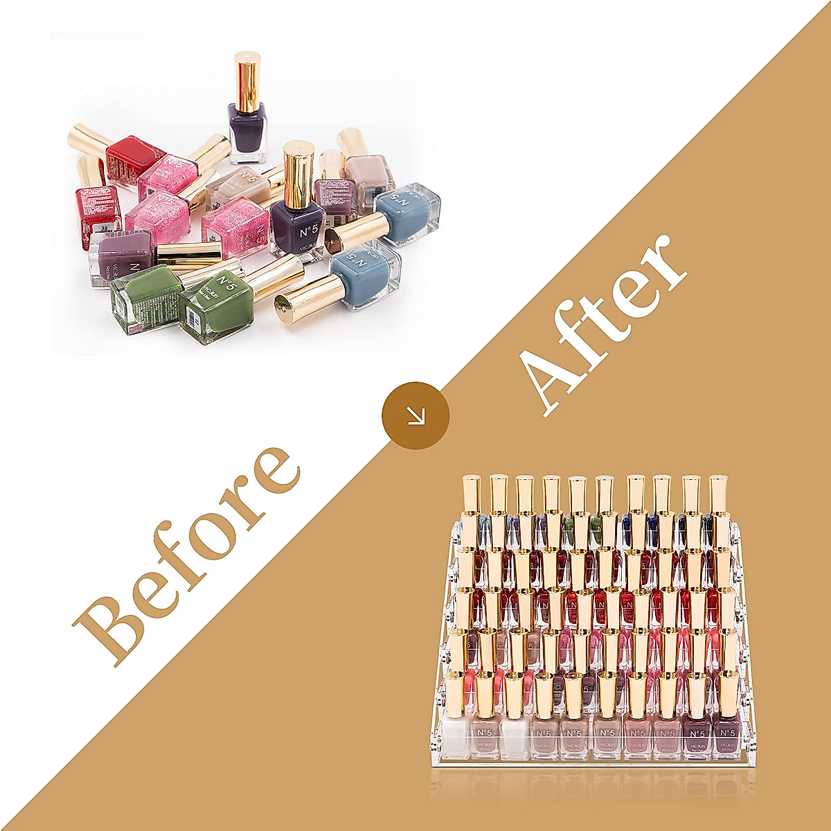 Benbilry 6 Tiers Acrylic Nail Polish Organizer 72 Bottles Essential Oil Stand Clear Holder Sunglasses Eyeglasses Display Makeup Organizer(6 Tiers)