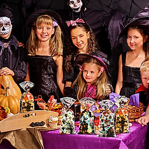 GURVOCY 100PCS Halloween Cellophane Treat Bags with 100pcs Twists, Halloween Goodie bags Candy bags for Snacks Popcorn Cookies Halloween Party Supplies