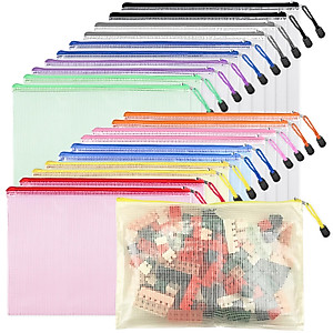 EOOUT 20pcs Mesh Zipper Pouch Bags, A4 Size Bags for Organizing, Zipper Pouches for Travel and Block Game, 10 Assorted Color Waterproof Zipper Bags for Classroom School and Storage