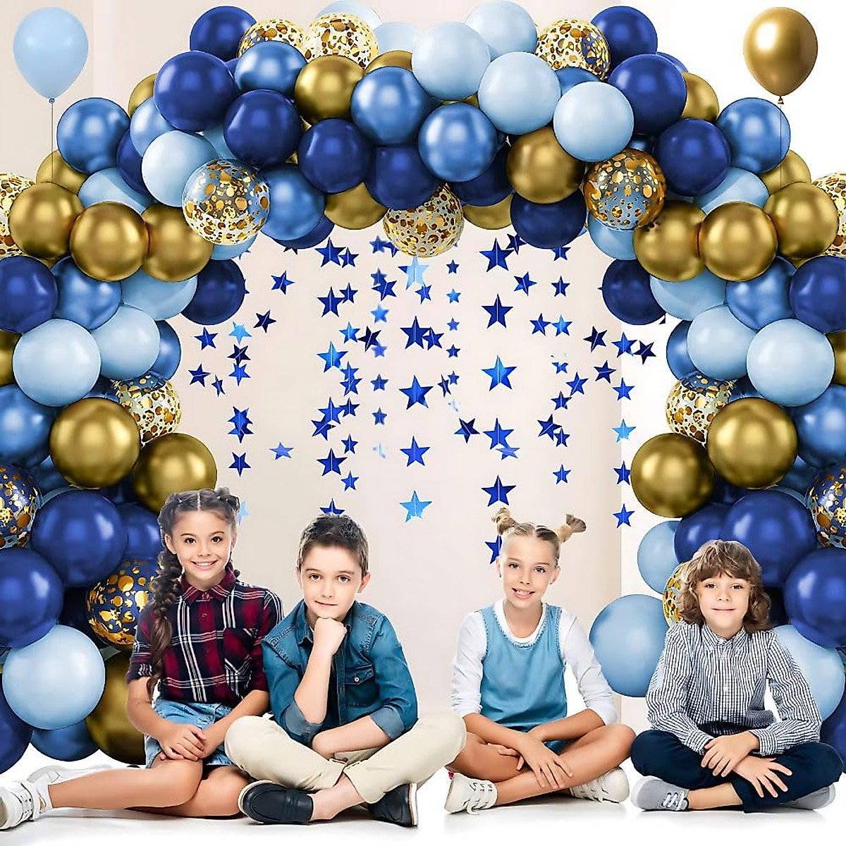 Navy Blue Balloons Garland Arch Kit - 133PCS Different Sizes Navy Blue Macaron Blue Metallic Blue Confetti and Gold Latex Balloons for Baby Shower Wedding Bridal Shower Birthday Party Decoration