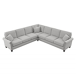 Bush Furniture Coventry L Shaped Sectional Couch, 111W, Light Gray Microsuede