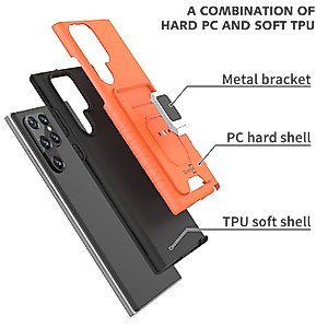 CoverON Designed for Samsung Galaxy S22 Ultra Case, Card Slot KickStand Ring Rugged Phone Cover - Orange