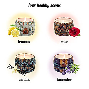 TEECOO Scented Candles Gift Set: 4 Pack Soy Wax Aromatherapy Candle 120H Burning Rose Lavender Vanilla Lemon Scent Candle Set for Home Scented Candle Gifts for Birthday Christmas Mother's Day Gift