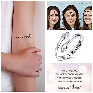 STROLLGIRL 925 Sterling Silver Hug Ring I am Enough Inspirational Jewelry Hugging Ring Encouragement Gift for Women