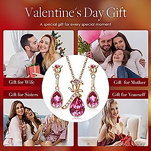 CDE Jewelry Sets for Women Rose Gold Jewelry Embellished with Crystal from Austria Mothers Day Valentine's Day Jewelry Gifts Necklace and Earrings Set for Mom Birthday Gift for Girlfriend Wife