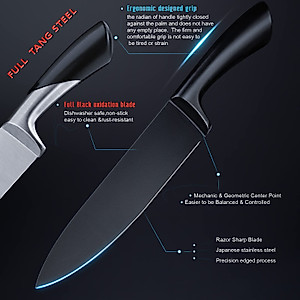 RAXCO Knife Set with Block, Kitchen Knife Set-6 Kitchen Knives,6 Steak Knives,Dishwasher Safe knife set Black(17-1)