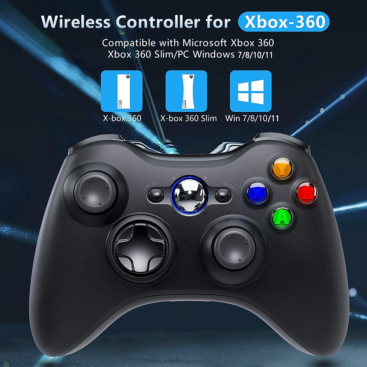 Gamrombo Wireless Controller for Xbox 360, PC Game Controller with Receiver 2.4GHz Gamepad Joystick Controller Compatible with Microsoft Xbox 360/Slim, Windows 7/8/10/11
