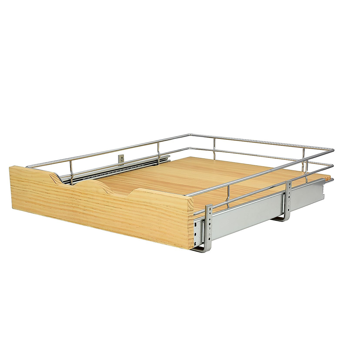 DINDON Pull Out Cabinet Organizer (14" W x 21" D),1 Tier Slide Out Shelf, Shelves Organization and Storage for Kitchen Under Sink Space, Wood and Wire Basket