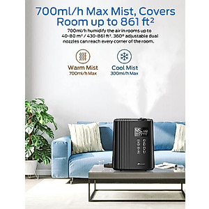 Elechomes SH8830 Humidifier, 6.5L(1.72Gal) Top Fill Warm and Cool Mist Humidifiers for Bedroom with Remote Control, 700 ml/h Max, Auto & Sleep Mode, 360° Nozzle, Auto Shut-Off