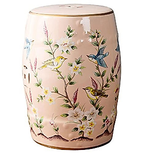 JENKEM Decorative Ceramic Garden Stool, Glazed Ceramic Drum Stool with Flowers and Birds, for Living Room, Balcony, Garden, Etc (Color : CTGD-7)