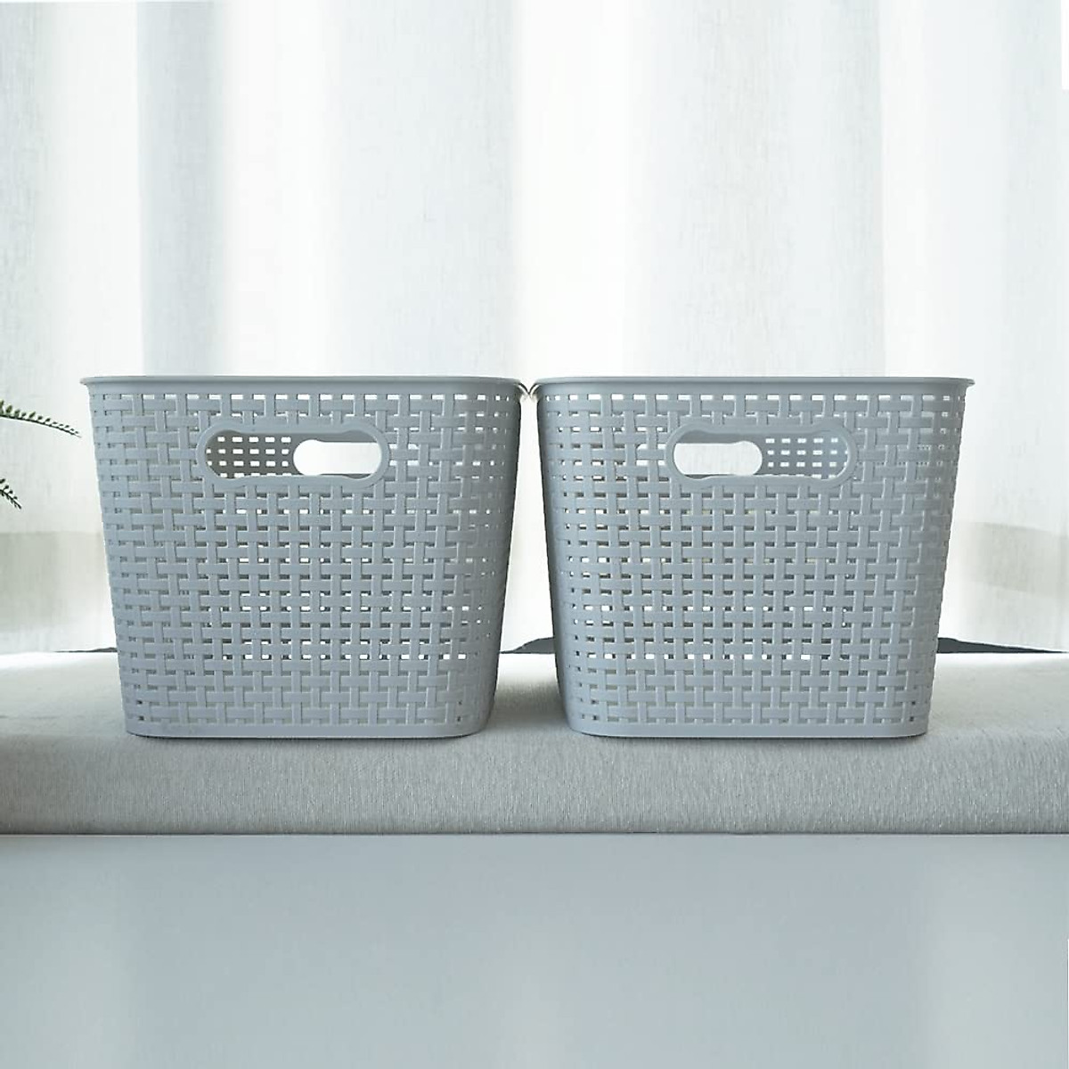 MBKO Plastic Storage Basket - Kitchen Office Pantry Organizer Bins (Large-4PK, White)