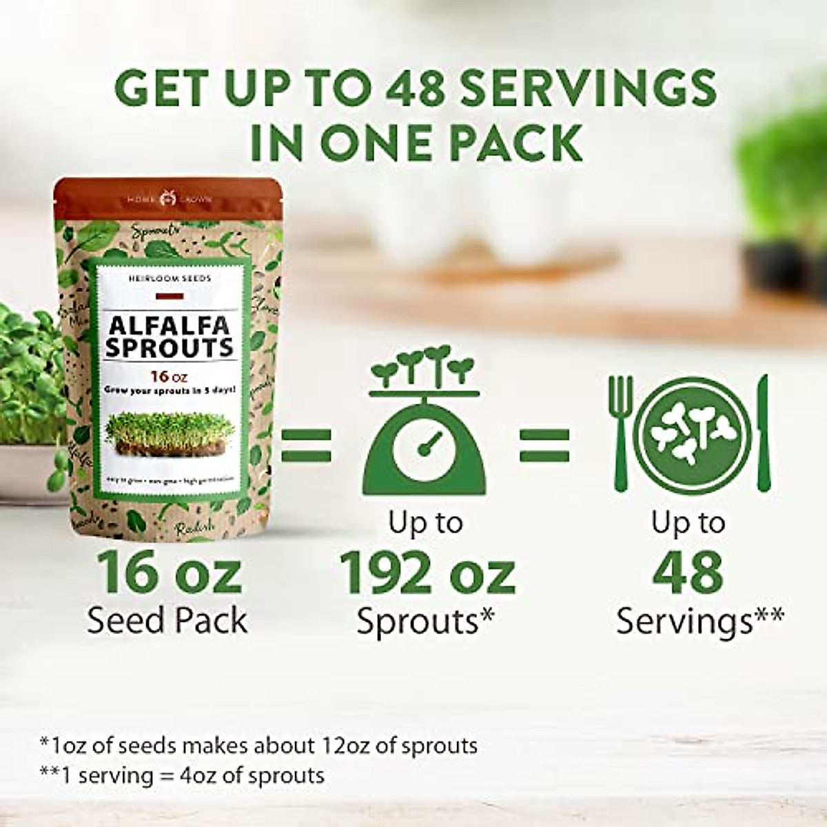 Alfalfa Sprout Seeds for Sprouting and Microgreens (16oz) Premium USA Alfalfa Seeds Indoor or Outdoor Planting Sprouts | Non-GMO | Micro Greens Seed in Resealable Bag