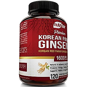 NutriFlair Korean Red Panax Ginseng 1600mg, 120 Vegan Capsules - High Potency Ginseng Root 5% Ginsenosides Extract Powder Supplement - Energy, Focus, Vigor, Performance Pills for Women & Men, Non-GMO