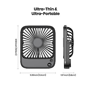 TOPK 2 Pack 5000mAh Portable Desk Fan, Ultra-thin Strong Wind Digital Display 4 Speeds Adjustable Small Silent Battery Powered Personal Fan for Bedroom, Office, Travel, Library, Outdoor
