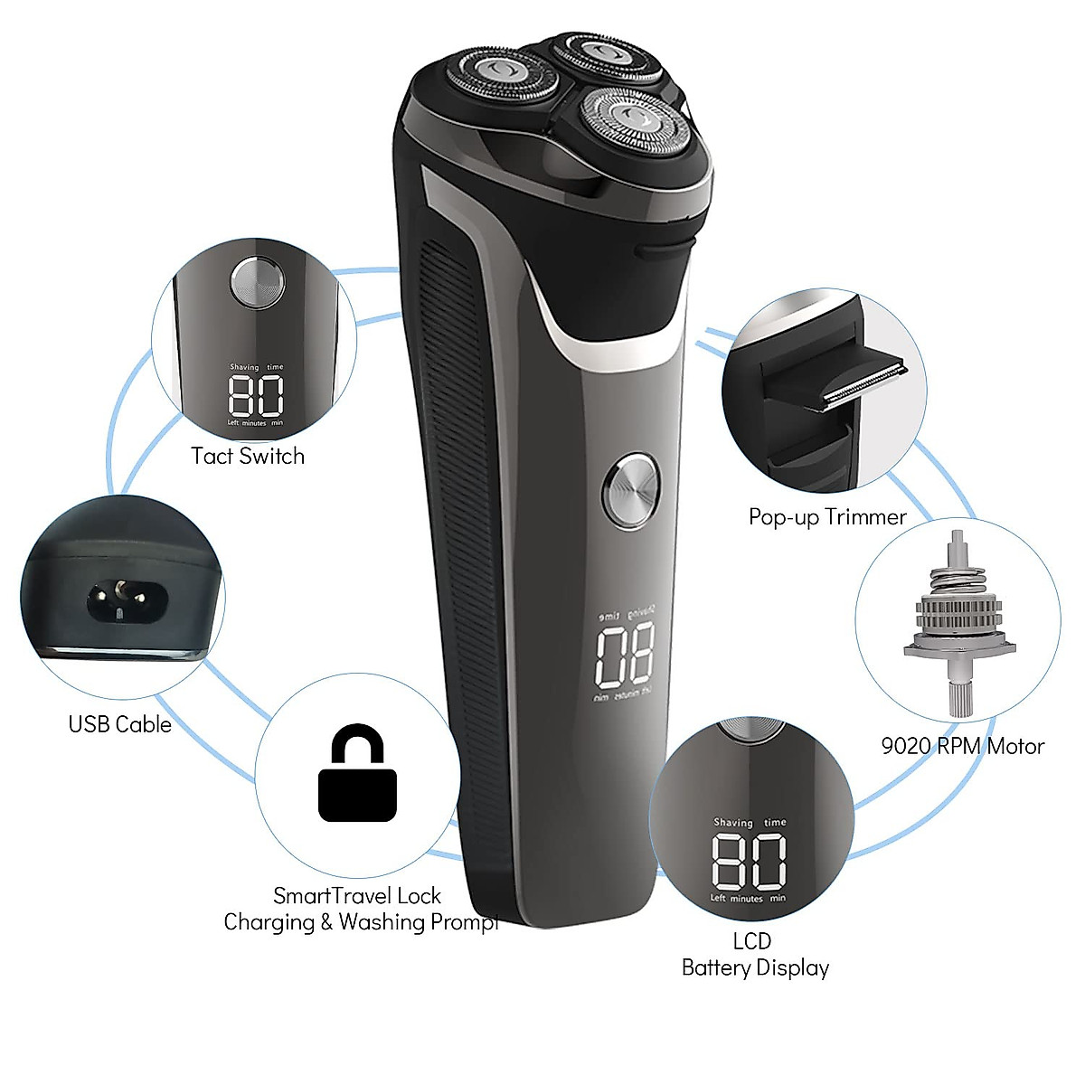 Mens Electric Razor, SIWIEY 4D Rechargeable Electric Shavers for Men with Pop-up Beard Trimmer, LCD Display, Child Lock, Wet & Dry Use, USB Charger Cordless Shavers for Men