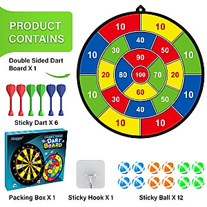 Toy Sports Double Sided Dart Board for Kids, Kids Dart Board with 12 Sticky Balls, Indoor Outdoor Party Play Game Toys, Gifts for 5 6 7 8 9 10 11 12 Year Old Boys Girls