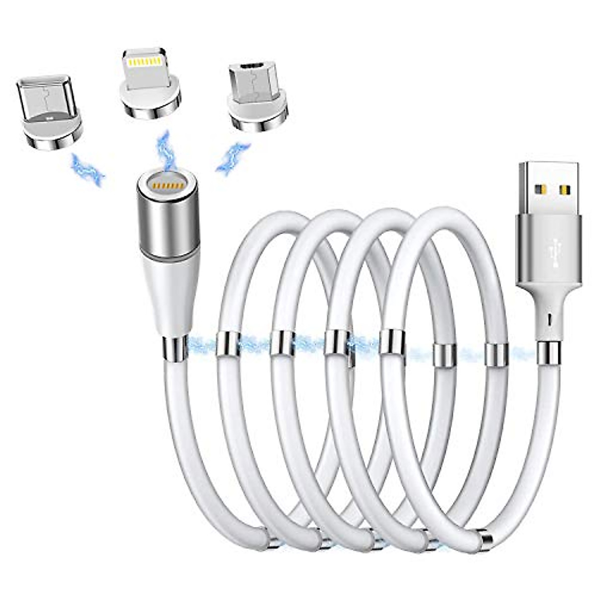Magnetic Charging Cable, Super Organized Retractable Fast Charging Cable,AICase 3 in 1 Self Winding Phone Cable with Data Transmission, Magnetic Charging Cable for Type-C,Micro USB and iProduct