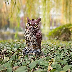 TaiBest 3 Pack Fake Horned Owl Statue for Outdoor Use,Plastic Owl with Reflective Tape for Outdoor Garden Yard Decoration