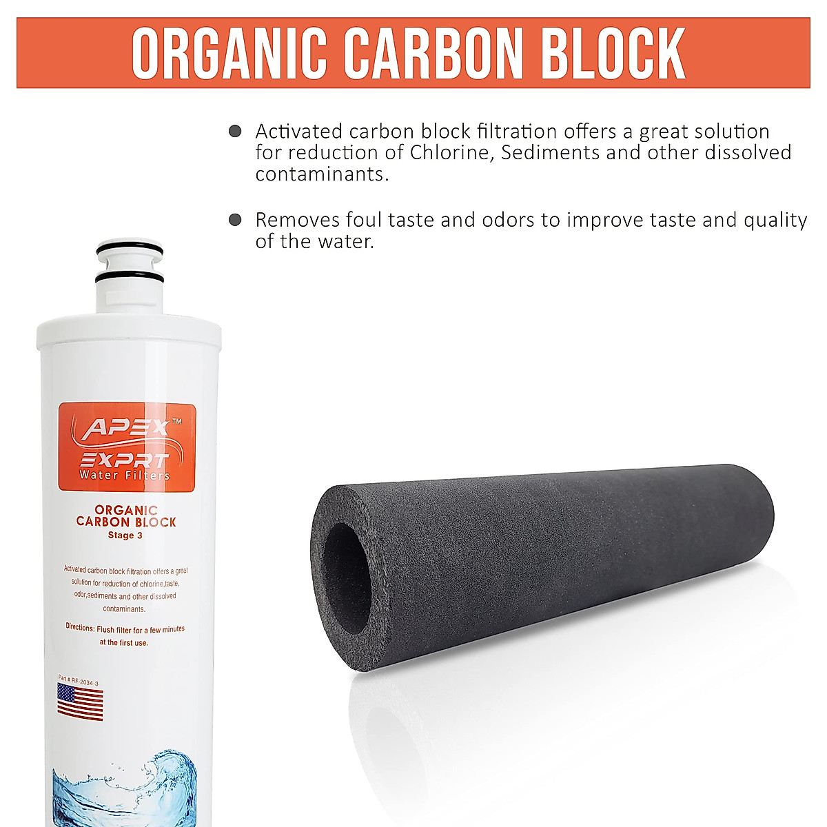 EXPRT RF-2034A Quality Undersink Pre Filters - 4 Pack Replacement Cartridges - PP (Polypropylene) 5 Micron Sediment Filter, Coconut Shell Carbon, Carbon Block, Ultrafiltration 0.1 micron - for MR-2034