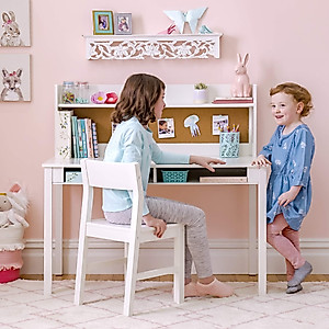 Martha Stewart Kids' Desk with Hutch and Chair by Guidecraft - Creamy White: Kids Wooden Study Table with Storage and Corkboard | Kids' Bedroom Furniture Set, Desk and Chair Set Ages 5-12