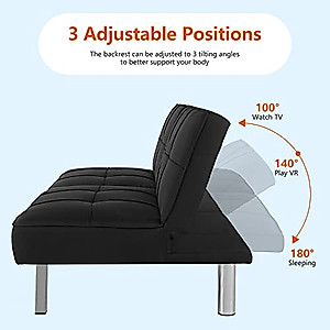 FDW Couch Convertible Sofa Beds for Living, Apartment, Dorm Room, Ideal for Small Spaces, Black