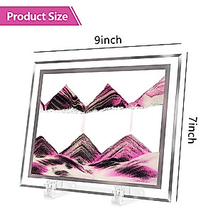 Muyan Moving Sand Art Picture Sandscapes in Motion Dynamic Sand Picture Glass 3D Deep Sea Display with Stand Decor Desktop Home Office Creative Gift (Pink, 7x9 in)