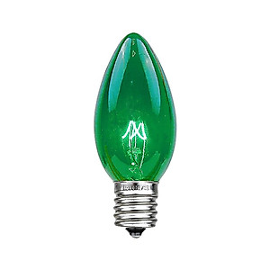 Novelty Lights Incandescent Christmas Replacement Bulbs - Indoor/Outdoor Individual Bulbs for Christmas Tree, Display, & More - C9/E17 Intermediate Base, 7 Watt Lights (Green, 25 Pack)