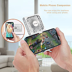 OHKYOOT Portable Travel Fan,Foldable Mini Desk Fan,USB Rechargeable Neck Fan for Travel,Outdoors,Indoors (White)