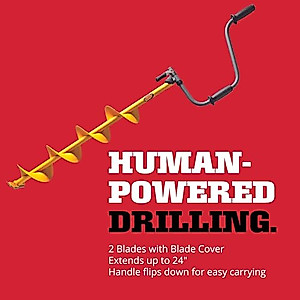Jiffy Hand Auger, Flip-Down, Extendable, 8-Inch, Steel, Yellow, J4658