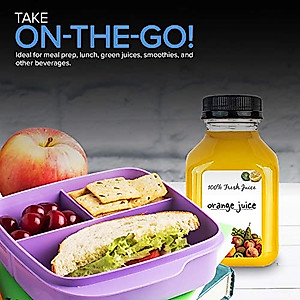 8 oz Juice Bottles with Caps for Juicing - Reusable Plastic Bottles with Lids - 8 Oz Drink Containers for Mini Fridge, Juicer Shots, Small Water Bottles - Includes Labels, Brush & Funnel - (48 Pack)