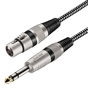KINXIYU XLR Female to 1/4 Inch TRS Cable 6 FT, Nylong Braided XLR 3 Pin Female to 6.35mm TRS Male Balanced Wire Mic Cord (Pure Copper Conductors)