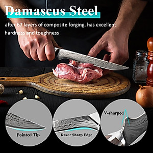 RedCall Boning & Fillet Knife,Ultra Sharp Japanese Boning Knife,Damascus Steel Butchers Knife,Full Tang & Ergonomic Handle Ideal Gift