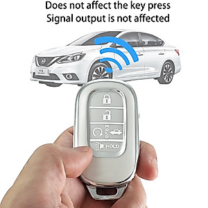 Yonmcfn for Honda Key fob Cover with Leather Keychain,Soft TPU 5 Buttons Key Shell,fit 2022 2023 Civic Accord Remote car Key(White)