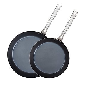 VIKING Culinary Blue Carbon Steel 2-Piece Nonstick Fry Pan Set, 10 Inch & 12 Inch, Ergonomic Stay-Cool Handle, Grill, Oven Safe, Works on All Cooktops including Induction