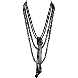 Hicarer Women's Pearl Necklace, 69 Inch Layered Strands with 2 Pieces 49 Inch Knotted Necklace, Black (ABS Material, Simulated Pearl)