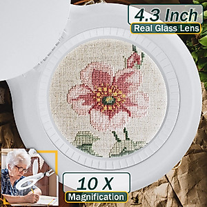 10X Magnifying Glass with Light and Stand, TOMSOO Real Glass LED Lighted Magnifier, 3 Color Modes Magnifying Lamp Stepless Dimmable, Adjustable Swing Arm Desk Lamp with Clamp for Reading Repair Crafts