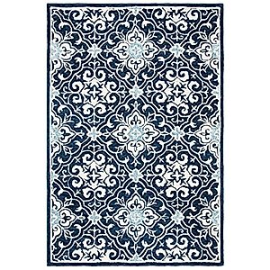 SAFAVIEH Roslyn Collection Accent Rug - 2' x 3', Navy & Light Blue, Handmade Floral Wool, Ideal for High Traffic Areas in Entryway, Living Room, Bedroom (ROS603N)