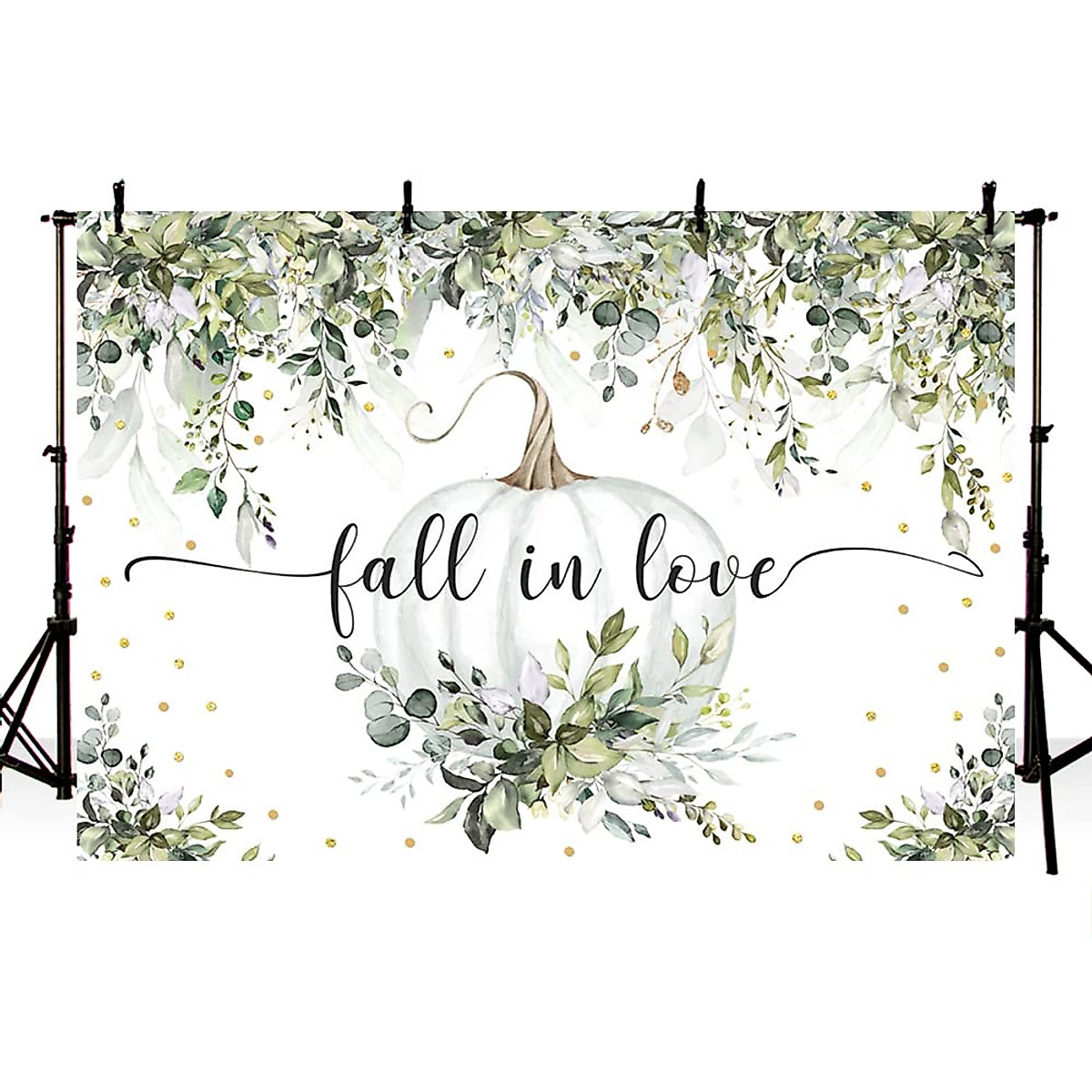 MEHOFOND Thanksgiving Fall in Love Bridal Shower Backdrop Eucalyptus Autumn Fall Pumpkin Wedding Shower Background for Photography Miss to Mrs Banner Engagement Anniversary Party Decorations 7x5ft