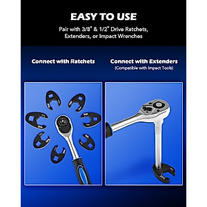 Orion Motor Tech Crowfoot Wrench Set for 8 to 24 mm Flare Nuts, Crowfoot Flare Nut Tool Kit, 15 Piece Large & Small Metric Wrench Set for 3/8" and 1/2" Drives Ratchets Extenders for Nut Removal