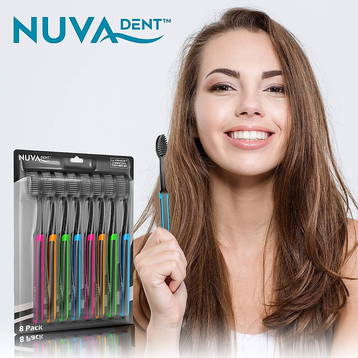 Nuva Dent Charcoal Toothbrushes Medium - Charcoal Toothbrush, Activated Charcoal Toothbrush Super Soft, Toothbrush Charcoal, Teeth Whitening Charcoal Tooth Brush - Adults & Kids - 8 pc, Medium