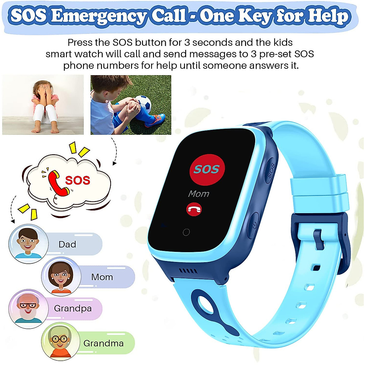 4G Kids Smart Watch for Boys Girls with GPS Video Call SOS Emergency Alarm Voice Message Waterproof Child Tracker Watch Phone Real-Time Tracking Geo-Fence Pedometer Anti-Lost 3-15 Birthday Gifts