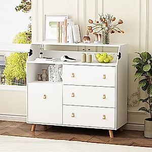 DAWNSPACES 45 Inch Baby Changing Table Dresser, 2 in 1 Convertible Nursery Dresser Chest for Infants with 4 Drawers & Shelf, Storage Changing Station Dresser, White