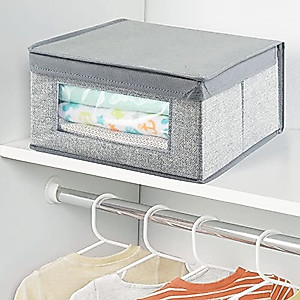mDesign Medium Soft Stackable Fabric Baby Nursery Storage Organizer Holder Bin Box with Front Window/Lid for Child/Kids Bedroom, Playroom, Classroom, Lido Collection, 4 Pack, Gray