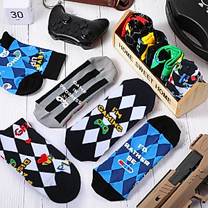 6 Pairs Funny Do Not Disturb I'm Gaming Socks Gamer Cotton Socks Novelty Socks Console Game Printed Christmas Santa Gifts Ideas for Teens, Husband, Boyfriend, Men, Fathers, Grandpas,
