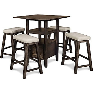New Classic FURNITURE Derby Counter Dining Stool Set with 1 Table and 4 Chairs, Chocolate