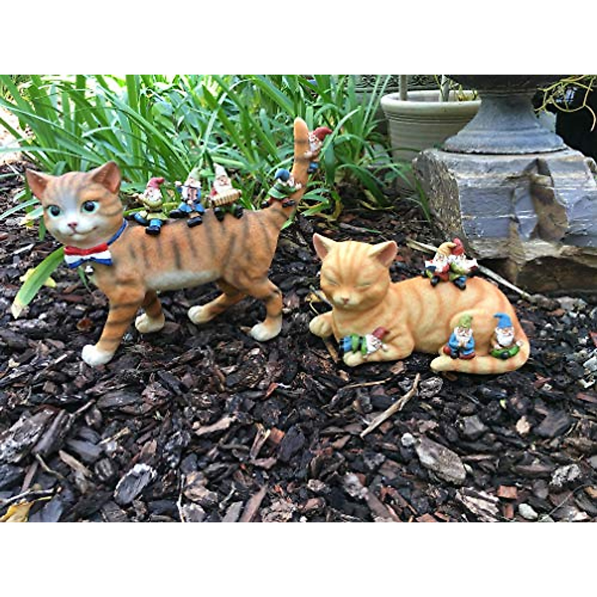 GlitZGlam Patrick The Patriotic Miniature Cat and The Happy Gnomes - A Fairy Garden Gnome Figurine