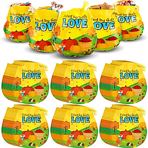 Sinload 60 Pcs Fall Drawstring Gift Bags Bulk Fall Treat Bags Autumn Religious Goody Bags Candy Bags with Autumn Trees Pumpkin Woodland Animals for Religious Sunday School Handouts Party Favor