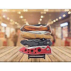 Black Knife Display Stand Rack Holder Organizer For 4 Pocket Knives - Holds Four Folded Blades - Sits On Flat Surface